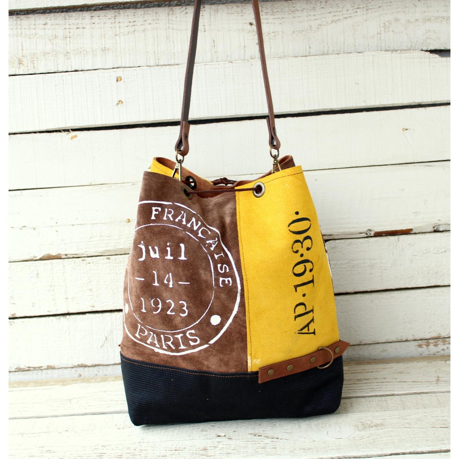 Leather Bucket Bag Womens,leather Shoulder Bag Women, Yellow and Brown ...