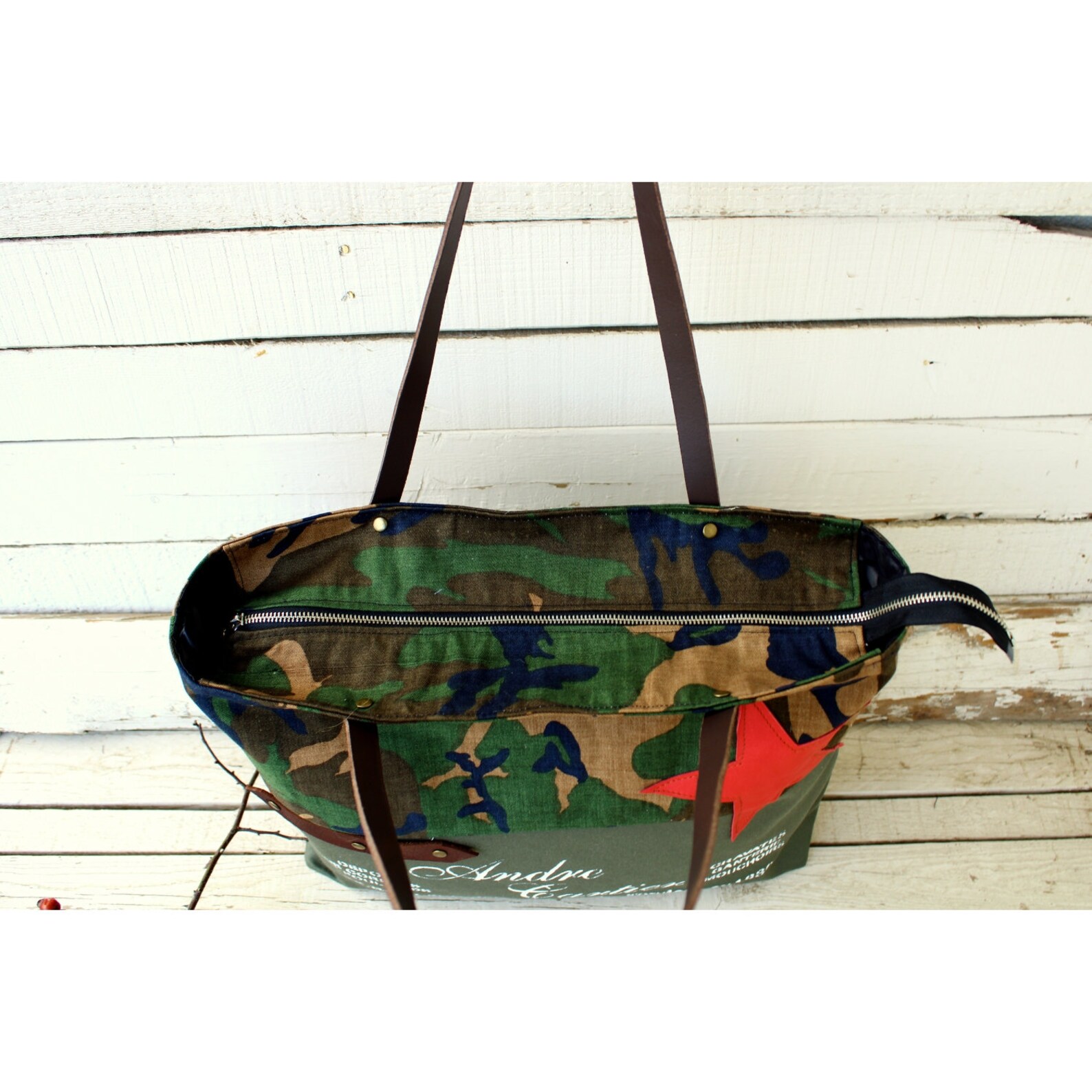 Green and Camouflage Tote Bag, Women Designer Bag, Weekender Bag for ...