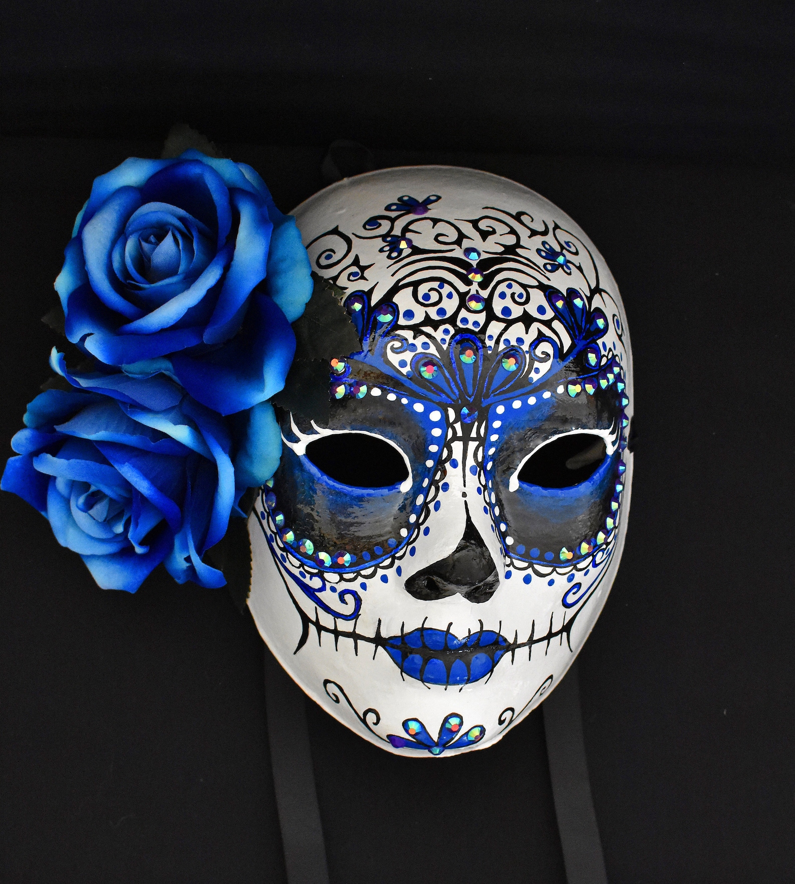 Day Of The Dead Hand Painted Masks Blue Festival Procession | Etsy