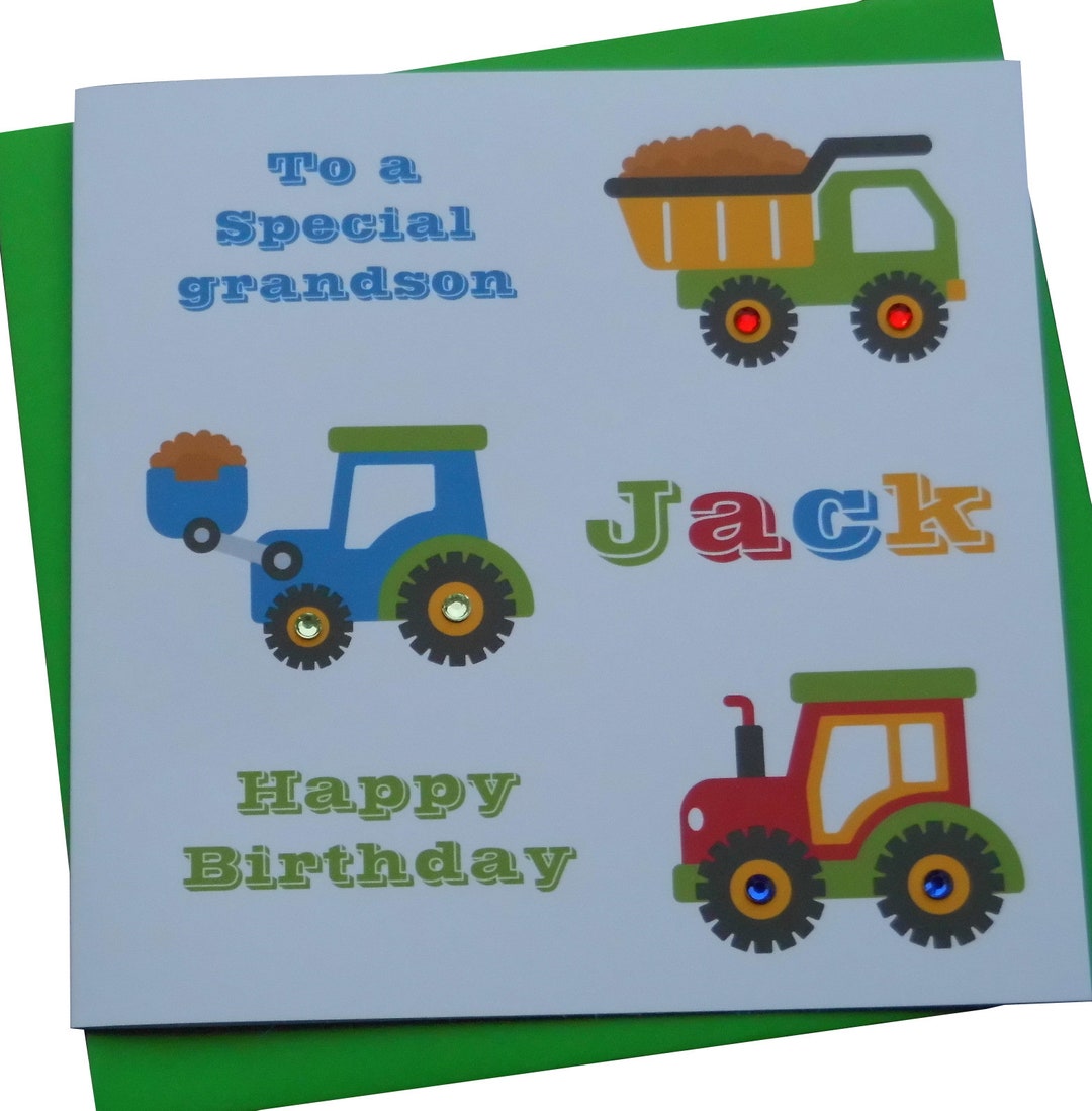 Tractor, Digger & Truck Personalised Childrens Birthday Card - Etsy