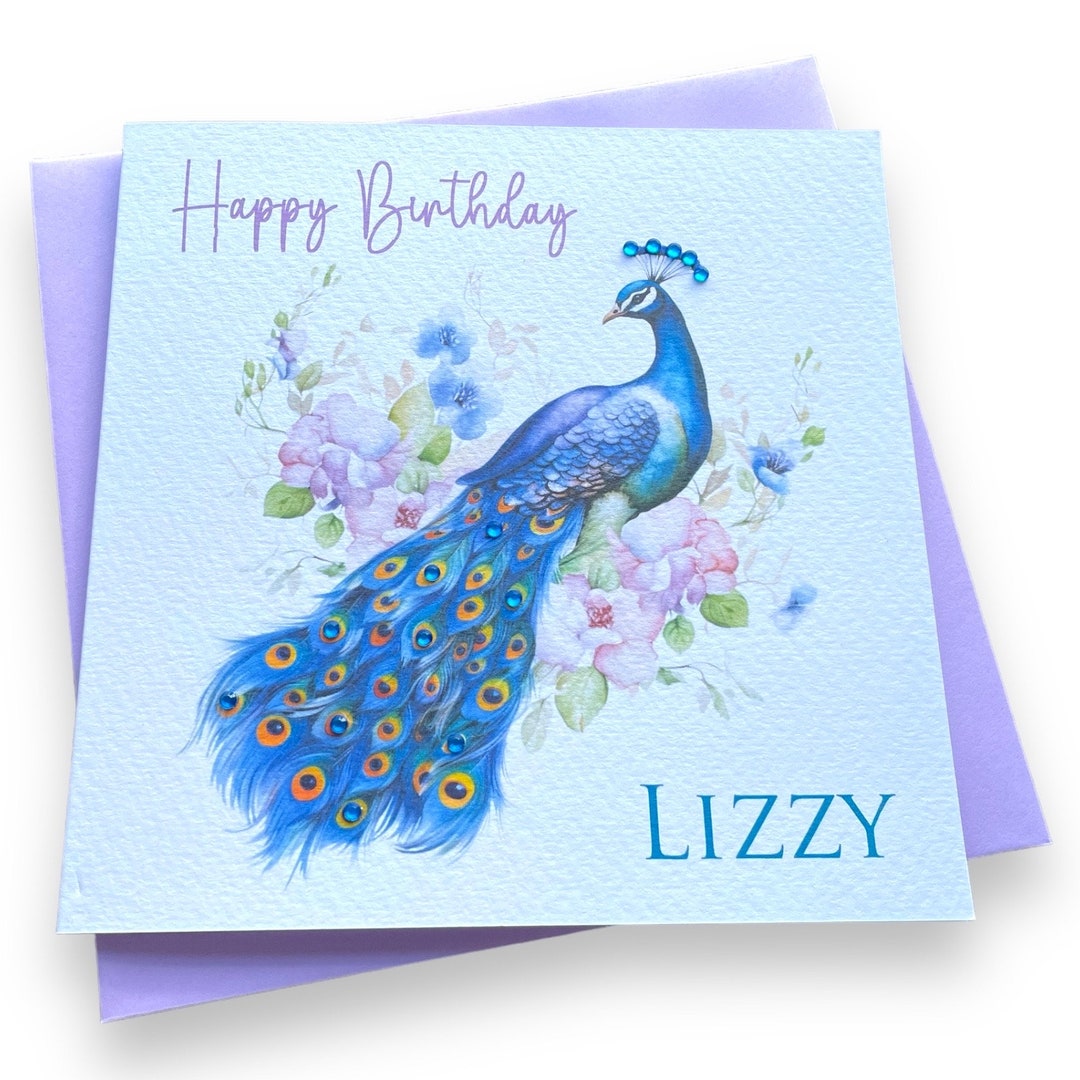 Peacock Design Birthday Card - Personalised - Any Wording - Etsy
