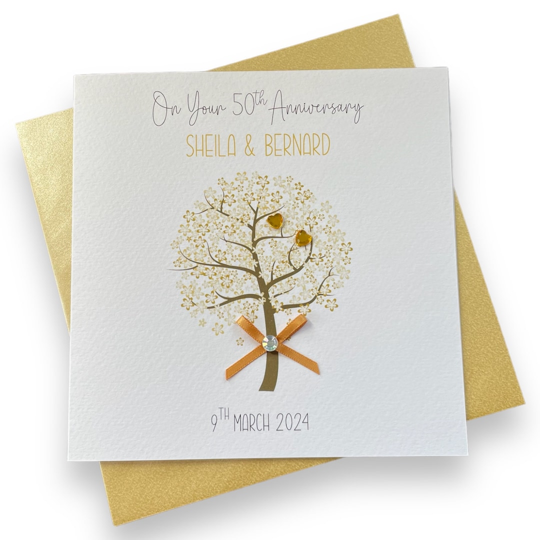 Golden /50th Wedding Anniversary Tree Personalised Card - Etsy