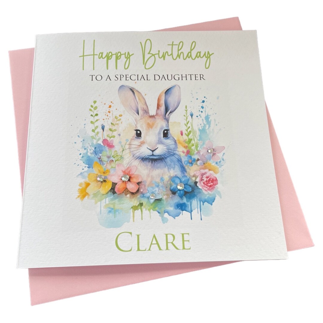 Bunny - Rabbit Design Birthday Card - Personalised - Any Wording - Etsy