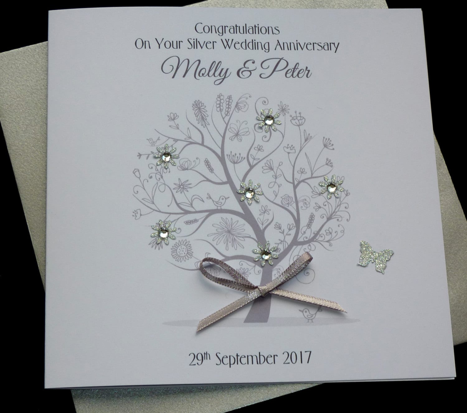 Silver / 25th Wedding Anniversary tree personalised card | Etsy