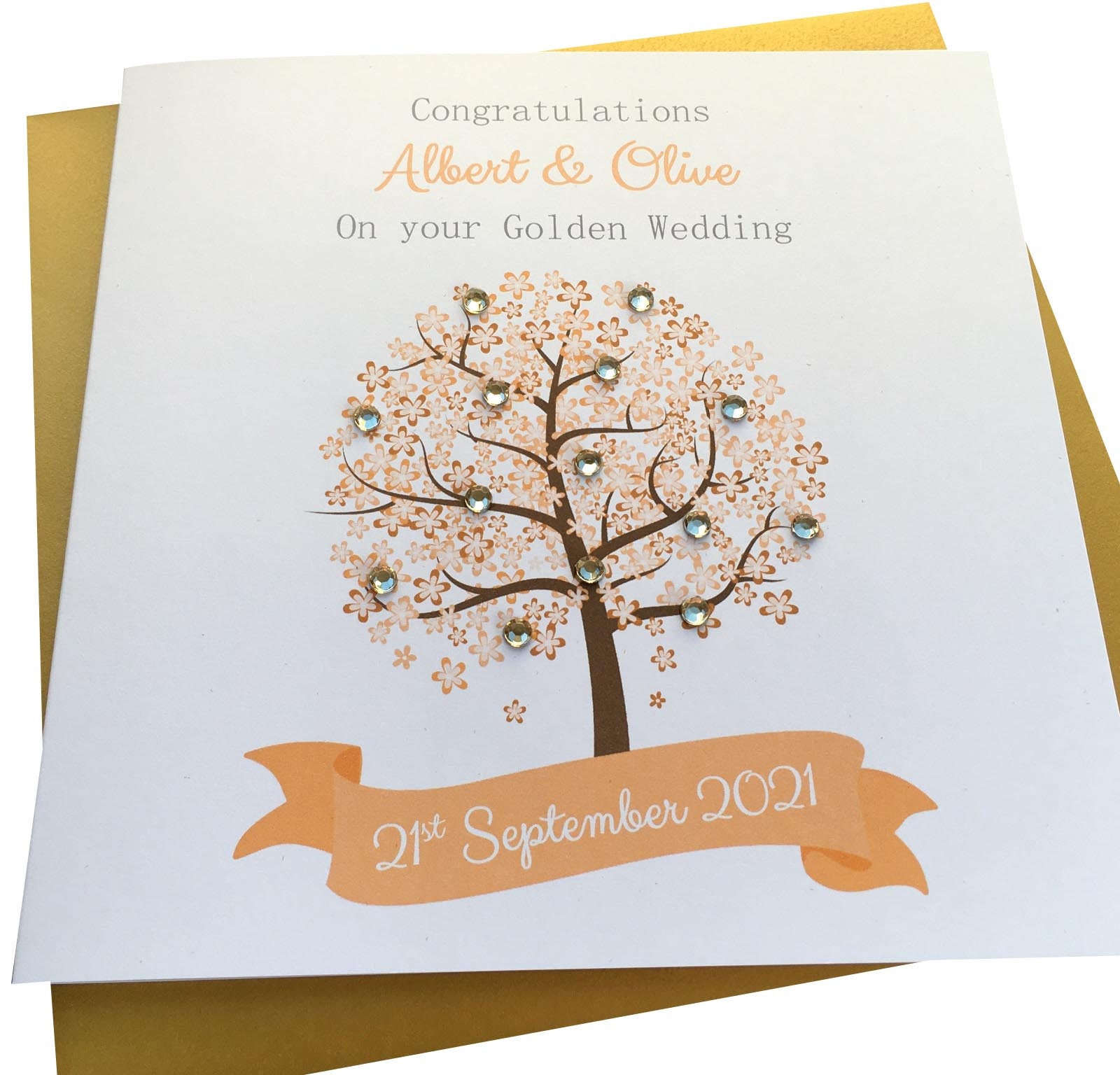 Golden /50th Wedding Anniversary tree personalised card | Etsy