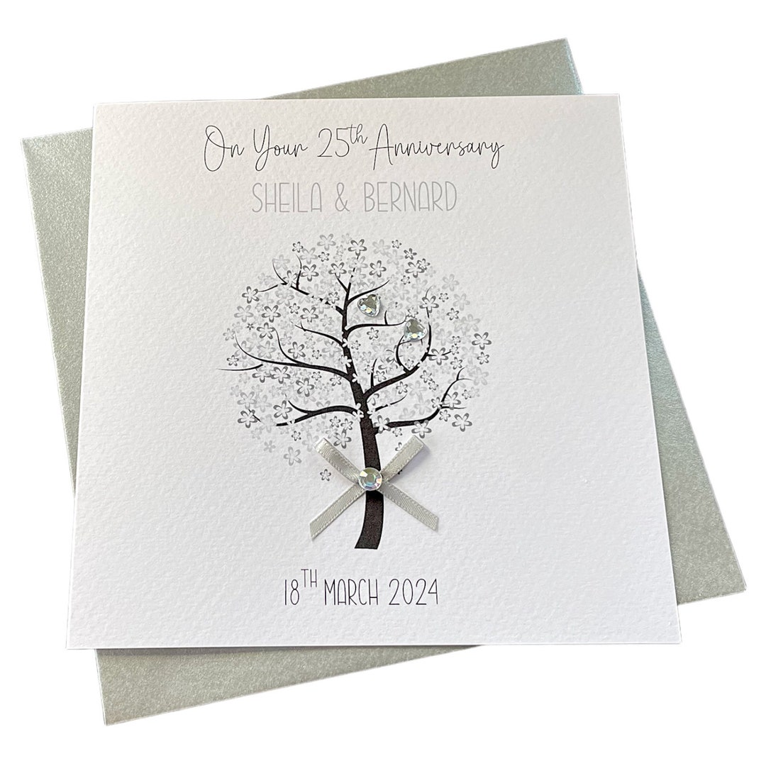 Silver /25th Wedding Anniversary Tree Personalised Card - Etsy