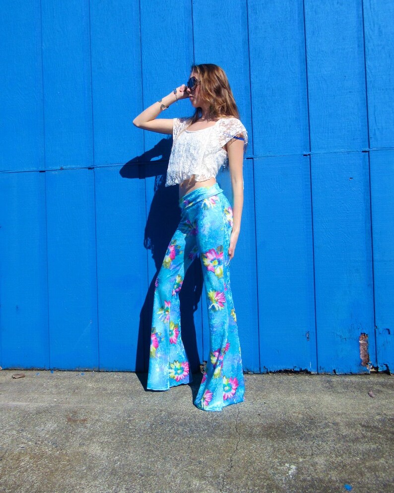 FLOWER POWER RETRO Daisy Orange 70's Velour Hippie Chic Boho Dance Yoga ...