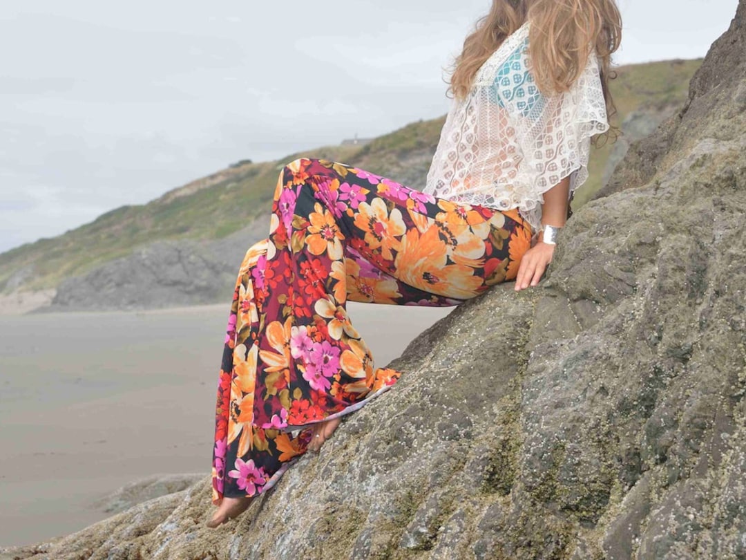FLORAL PRINT BELL Bottom Boho Dance Beach Resort Yoga Festival Burning ...