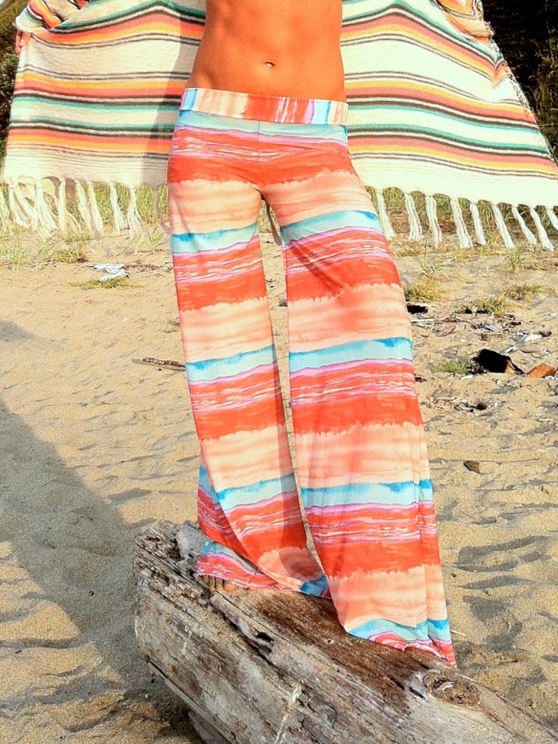 WIDE LEG Palazzo Coral Aqua Stripe Flare Leg Bell Bottom Gypsy - Etsy