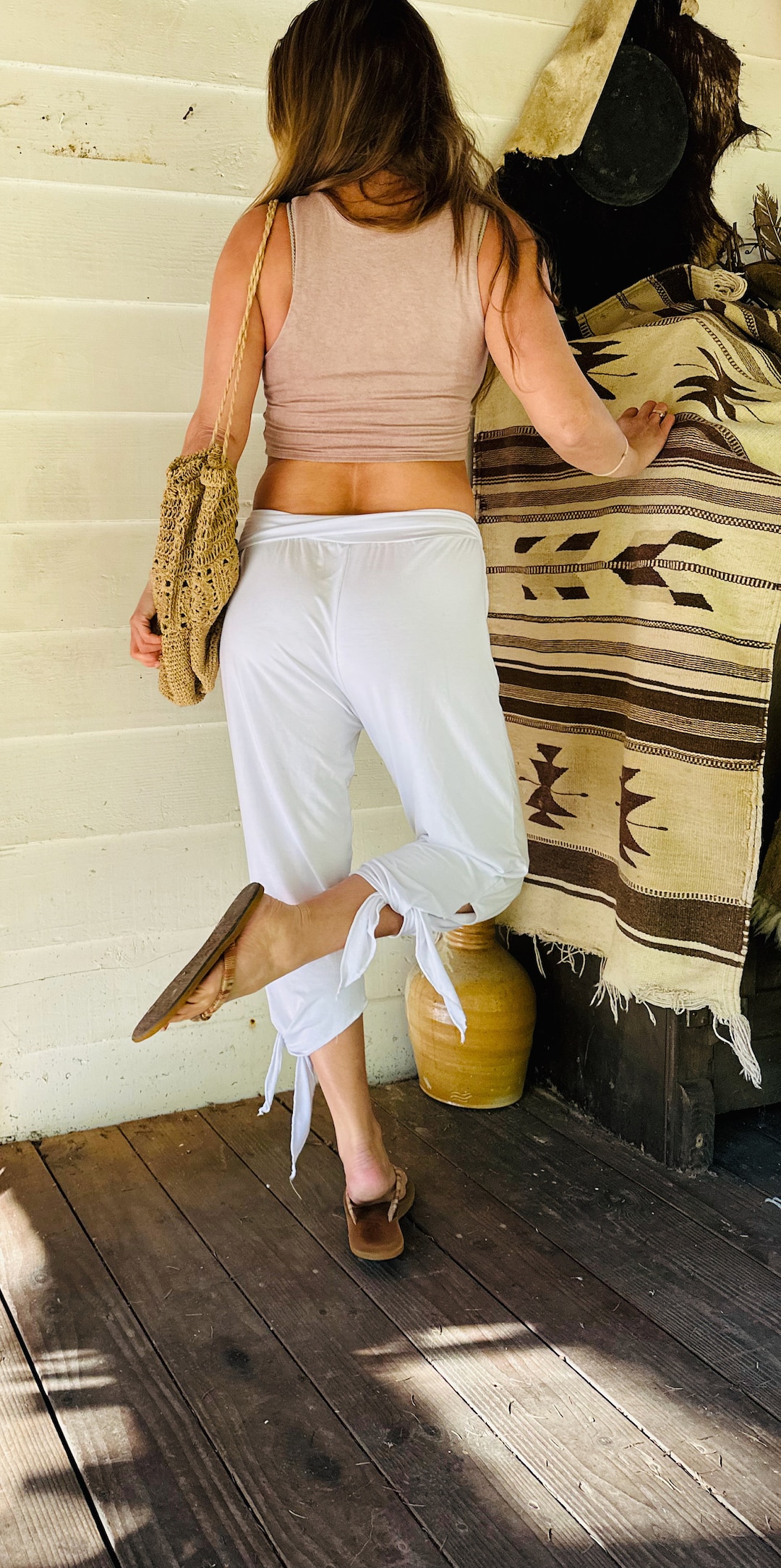 WHITE Beach Lounge Yoga Resort Dance Jogger Harem Capris With ...