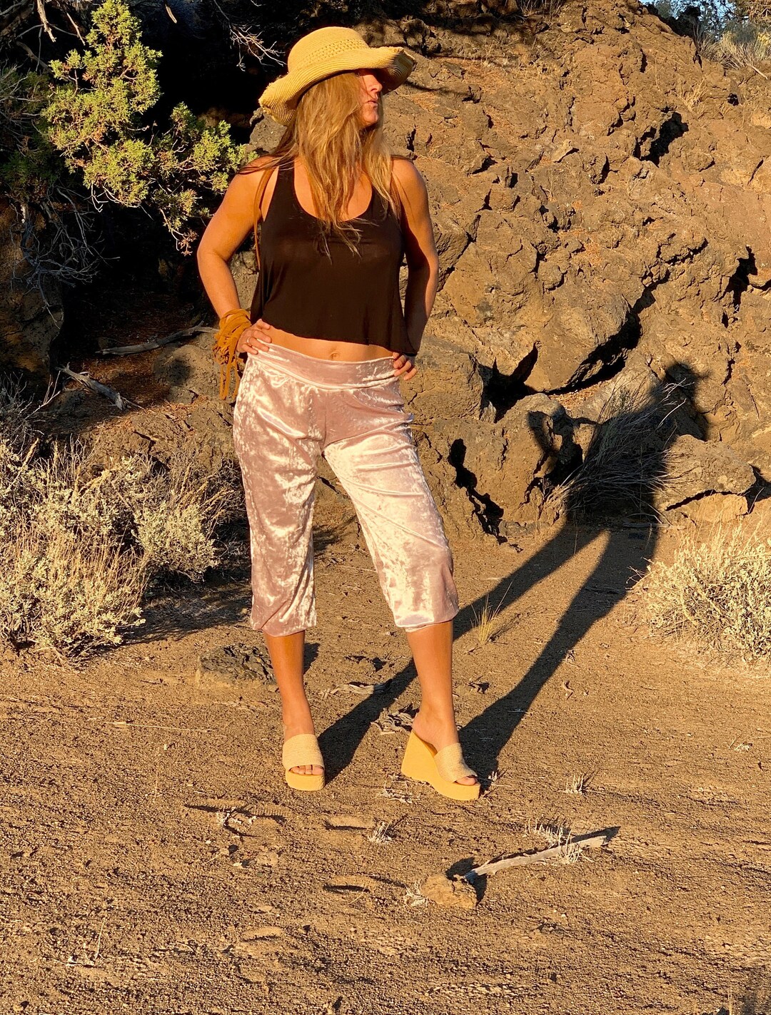CRUSHED Velvet 70's Velour Fashion Hippie Chic Boho Dance Yoga Wide Leg ...