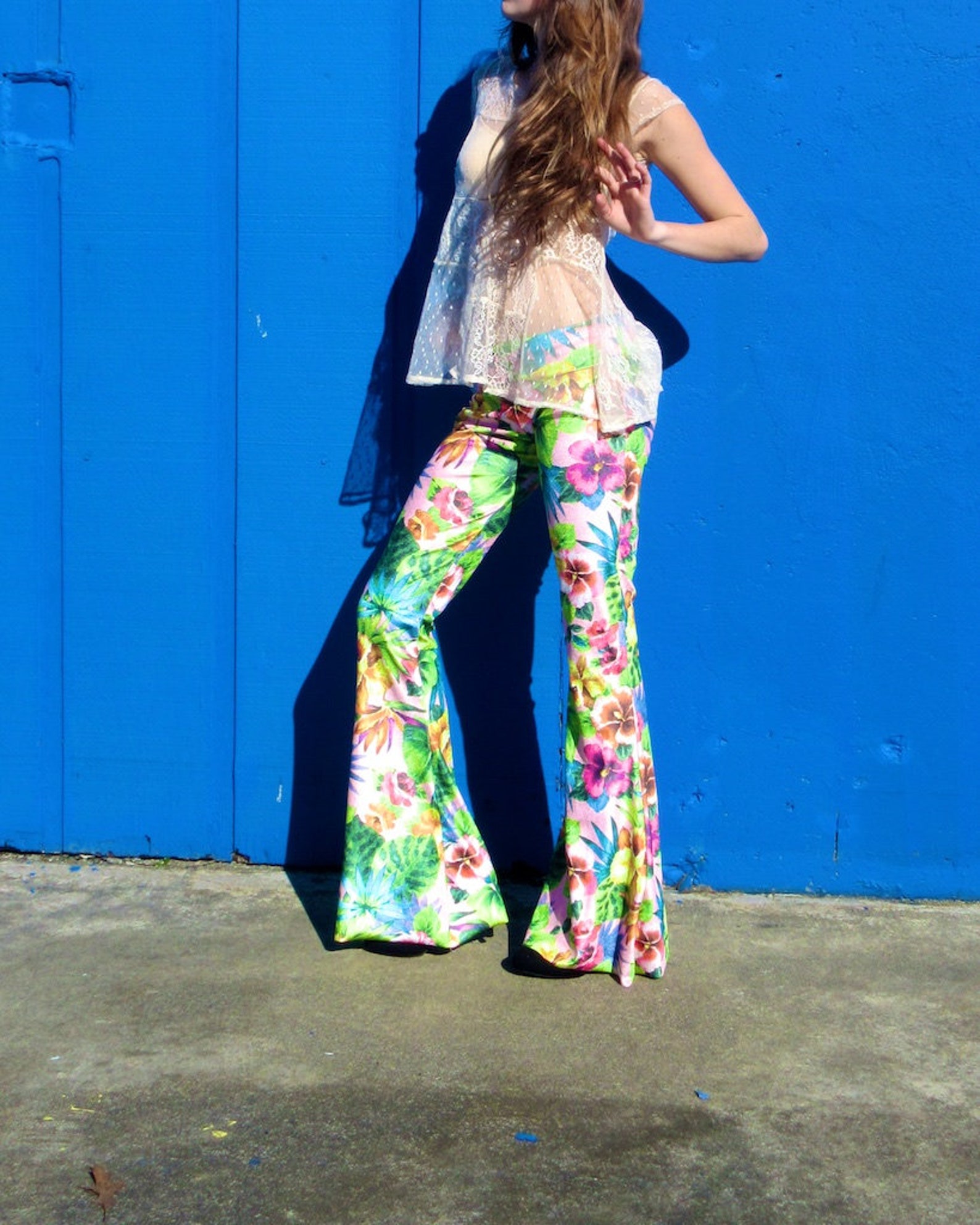 FLOWER POWER RETRO Daisy Orange 70's Velour Hippie Chic Boho Dance Yoga ...