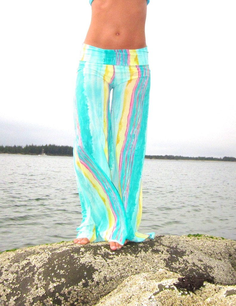 WIDE LEG palazzo ocean aqua stripe flare leg bell bottom gypsy | Etsy