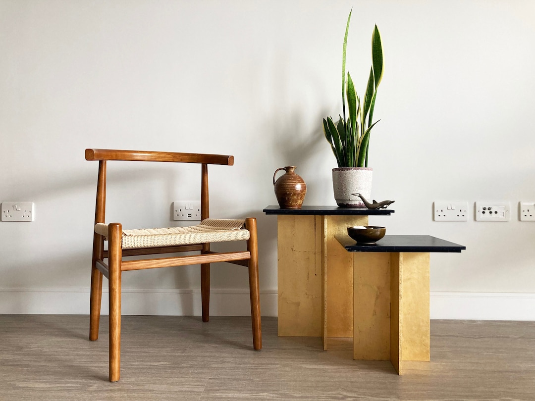 Art Deco Side Table in Gold | Unique Side Table Set of 2 Furniture ...