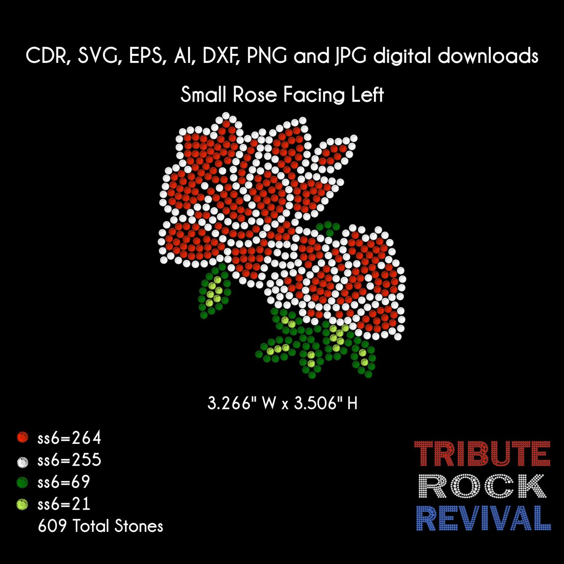 Rose 5 Versions 3 Sizes Bling Rhinestone Design Template Download - Etsy