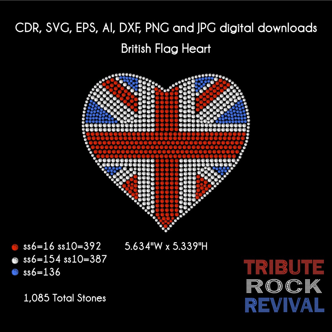 British Flag Heart Bling Rhinestone Design Template Download - Etsy
