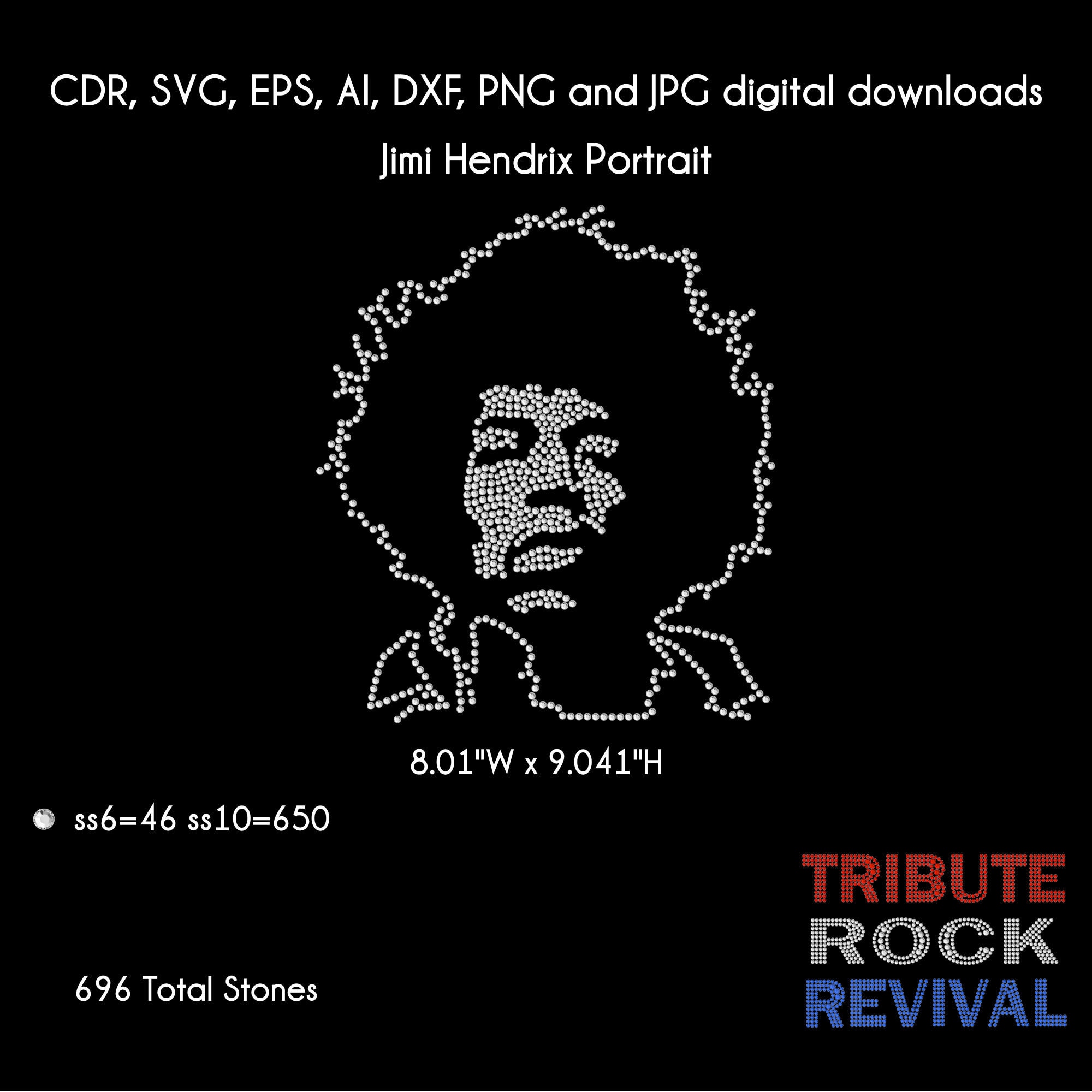 Jimi Hendrix Portrait Bling Rhinestone Design Template Download - Etsy