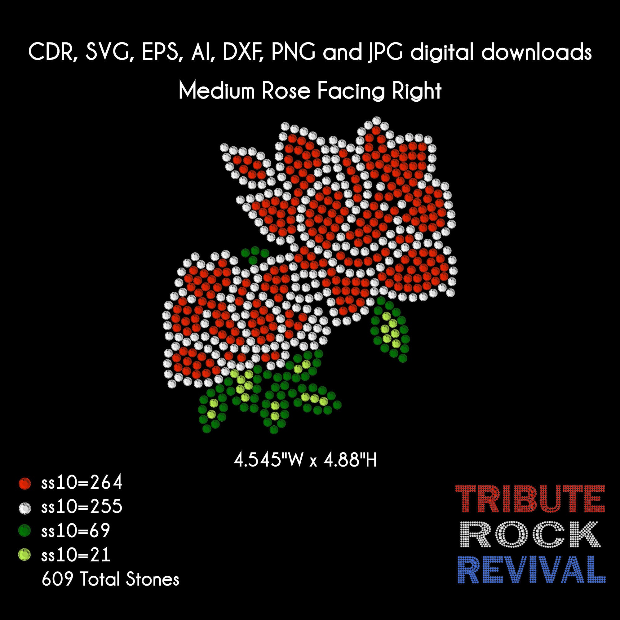 Rose 5 Versions 3 Sizes Bling Rhinestone Design Template Download - Etsy