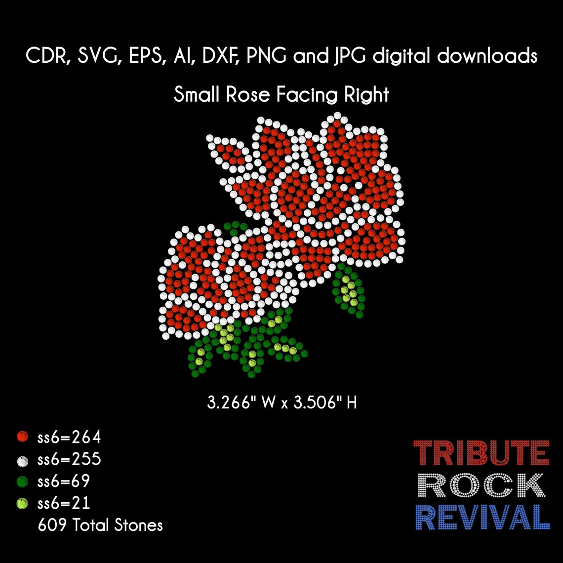 Rose 5 Versions 3 Sizes Bling Rhinestone Design Template Download - Etsy