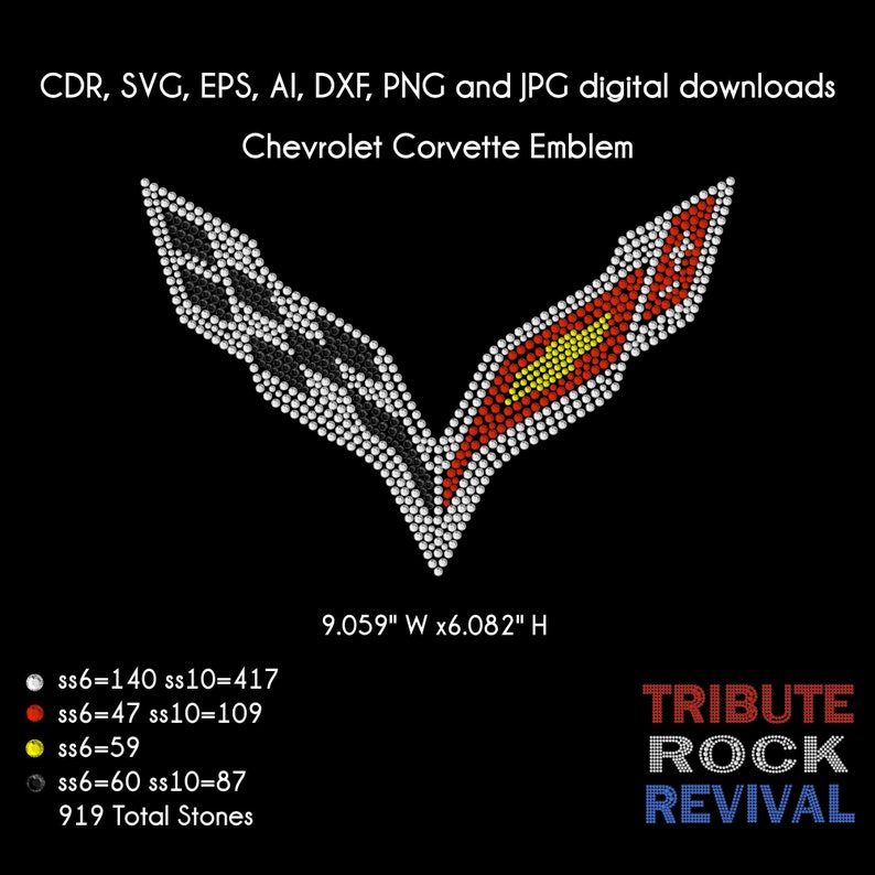 Chevrolet Corvette Emblem Bling Rhinestone Design Template Download - Etsy
