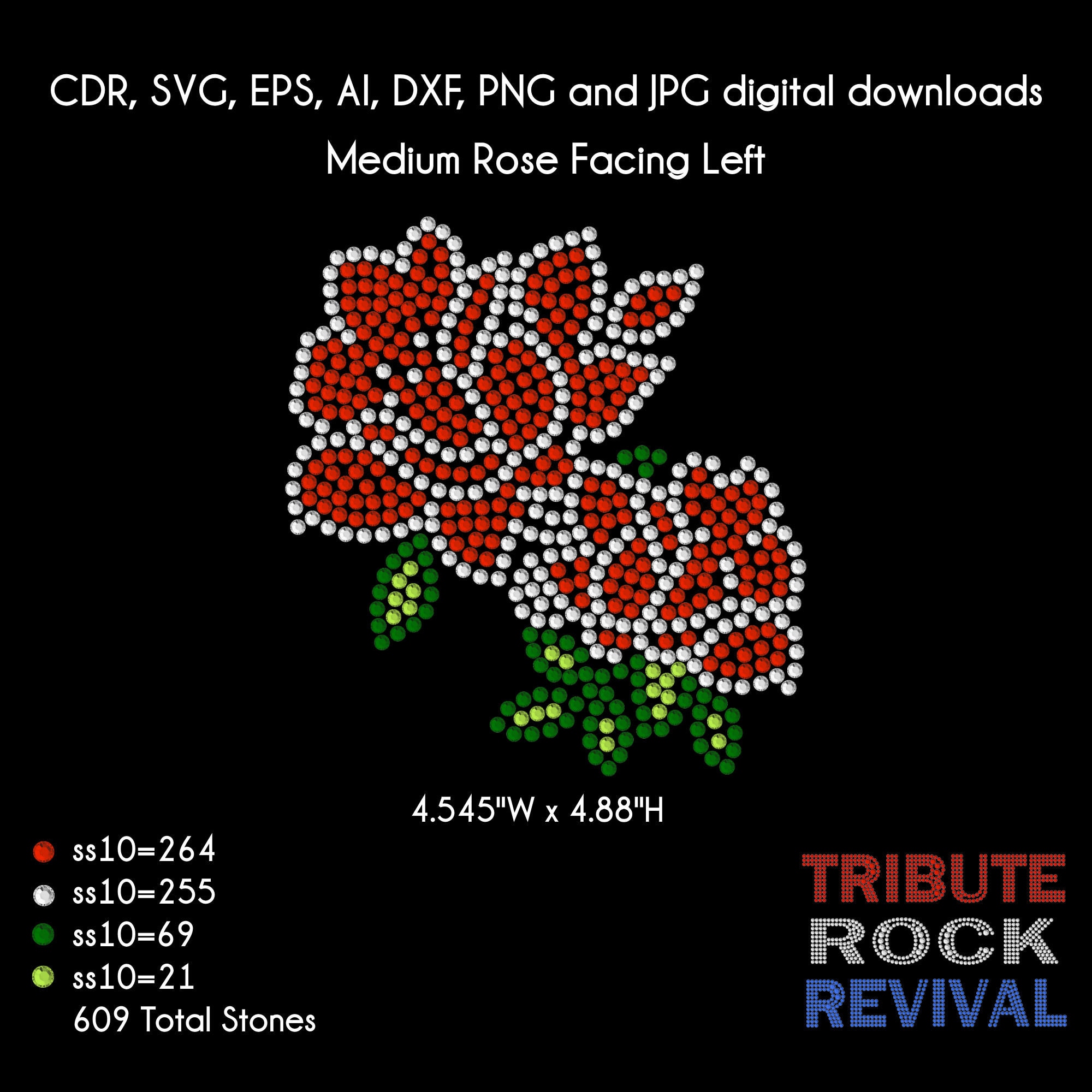 Rose 5 Versions 3 Sizes Bling Rhinestone Design Template Download - Etsy