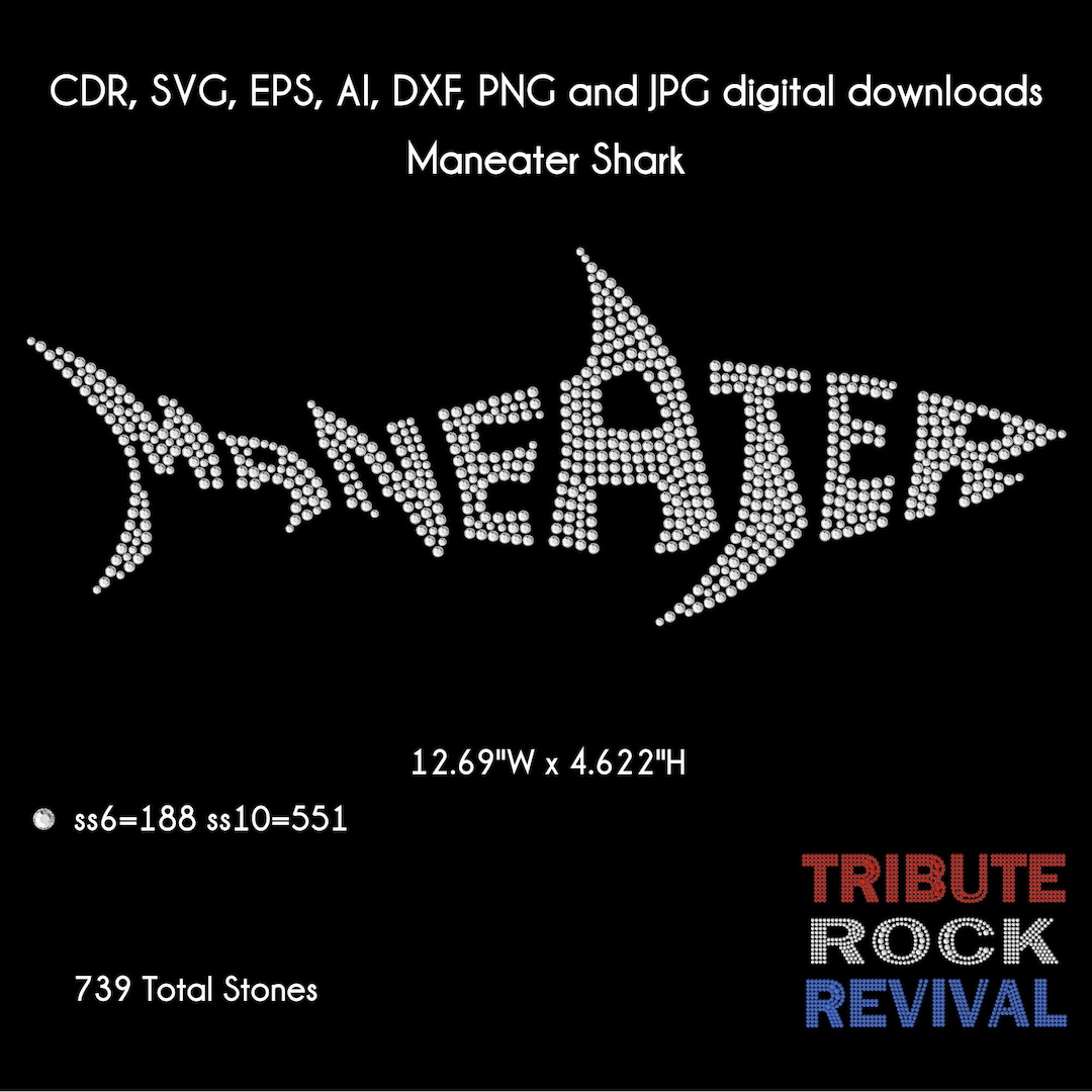 Maneater Shark Bling Rhinestone Design Template Download - Etsy