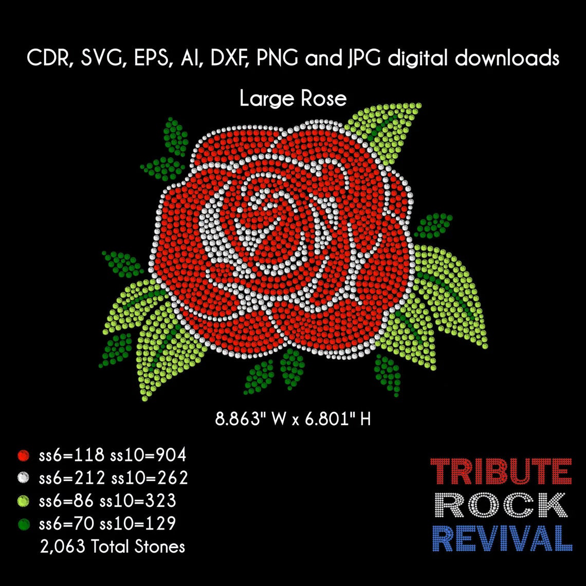 Rose 5 Versions 3 Sizes Bling Rhinestone Design Template Download - Etsy