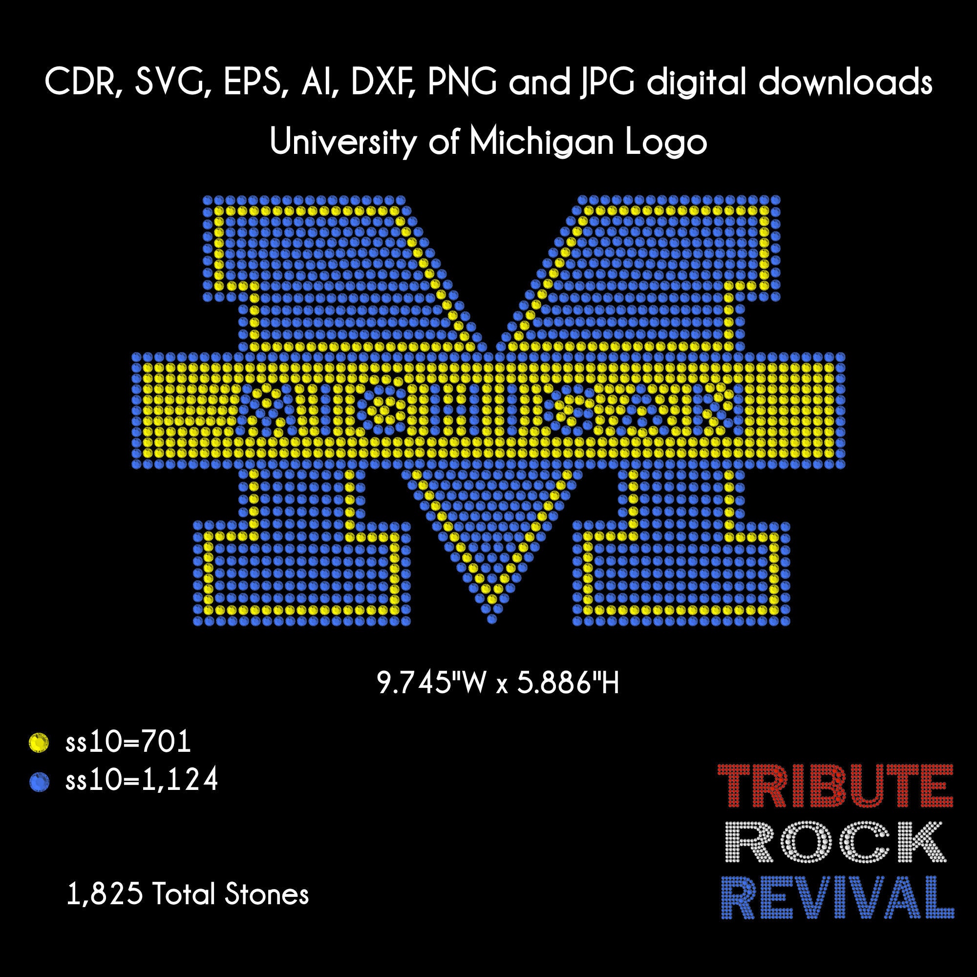 University of Michigan Logo Bling Rhinestone Design Template Download ...