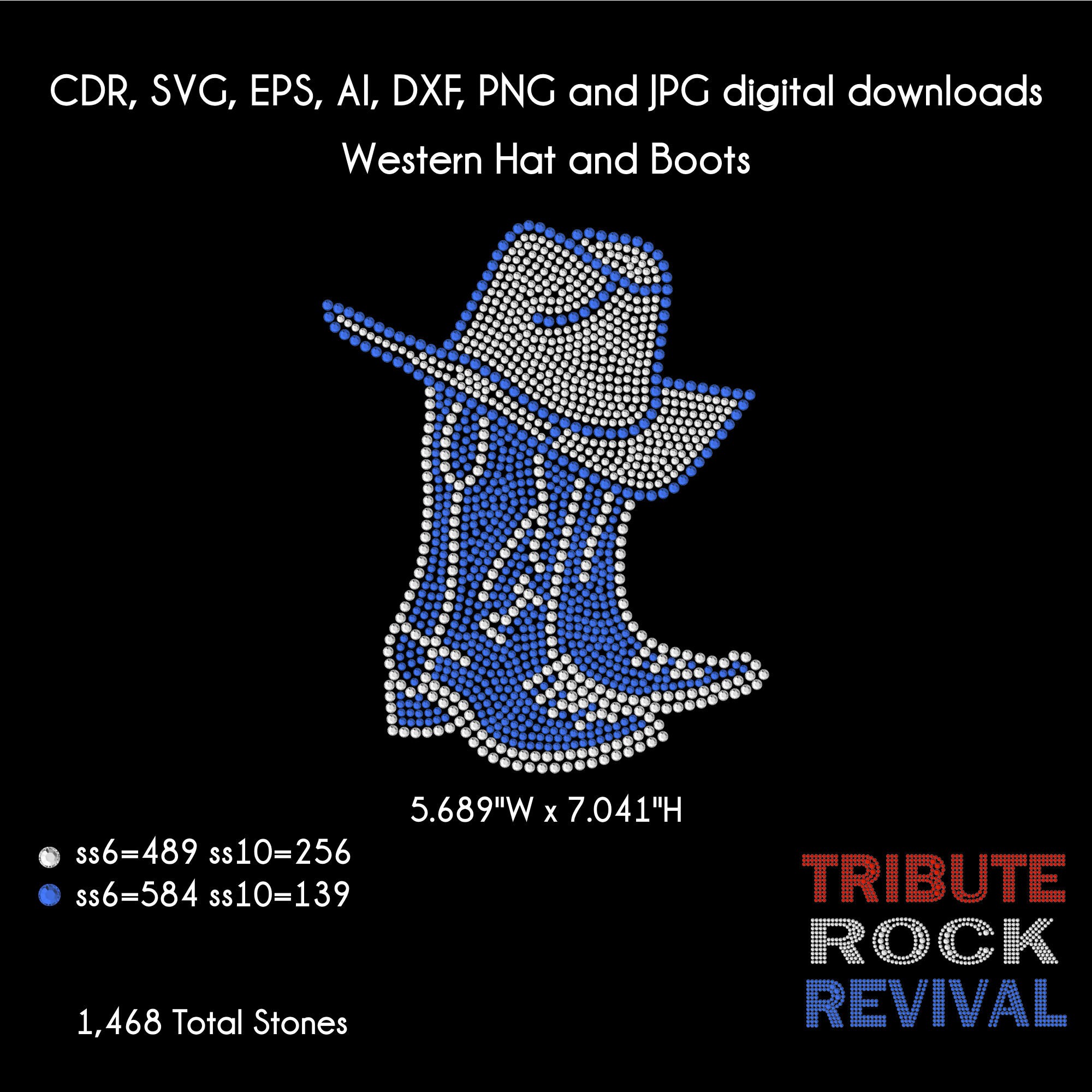 Cowboy / Cowgirl Western Boots and Hat Bling Rhinestone Design Template ...
