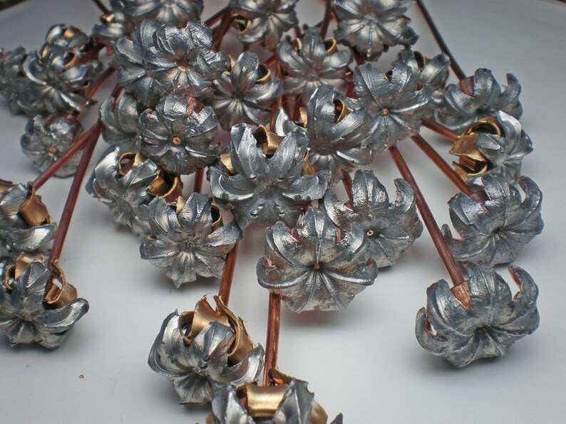 10 Expanded Bullet Flowers With Copper Stems | Etsy