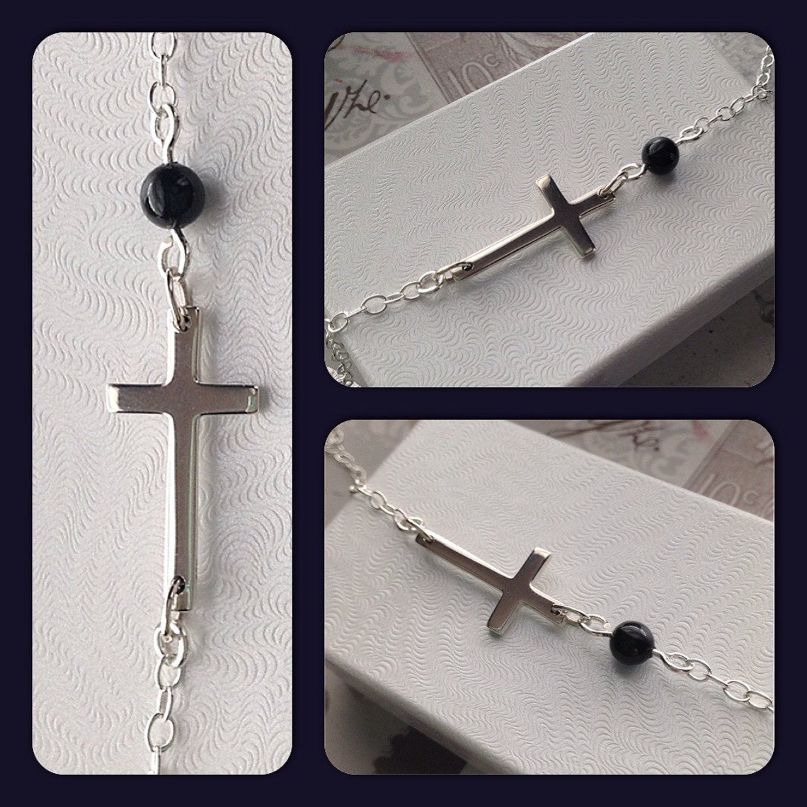Sterling Silver Side Cross Necklace With Pearl Sideways | Etsy