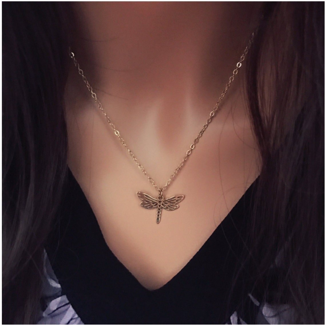 Gold Firefly Necklace Gold Dragonfly Necklace Simple Gold | Etsy