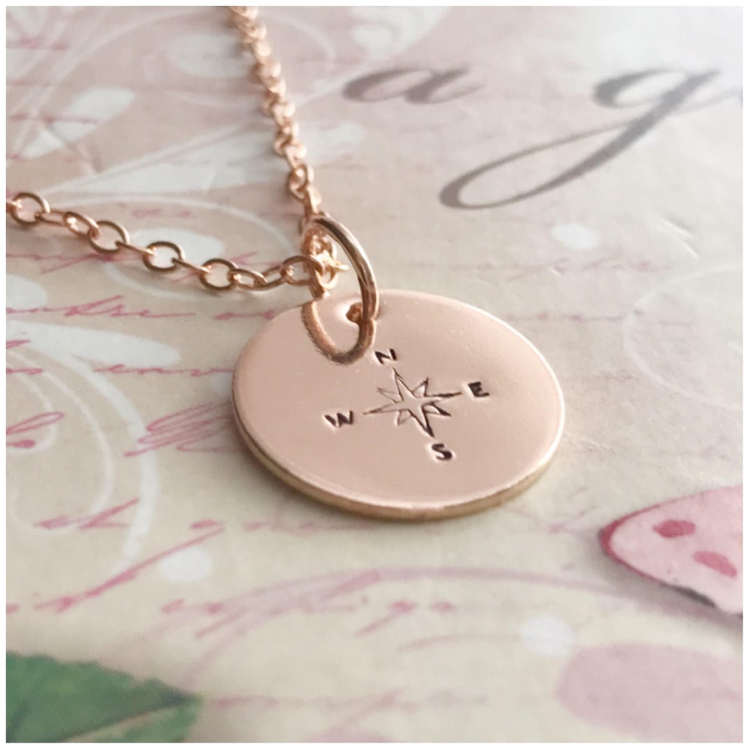 5/8" Rose Gold Disc Necklace - 16mm Design Disc - Stamped Disk Necklace ...