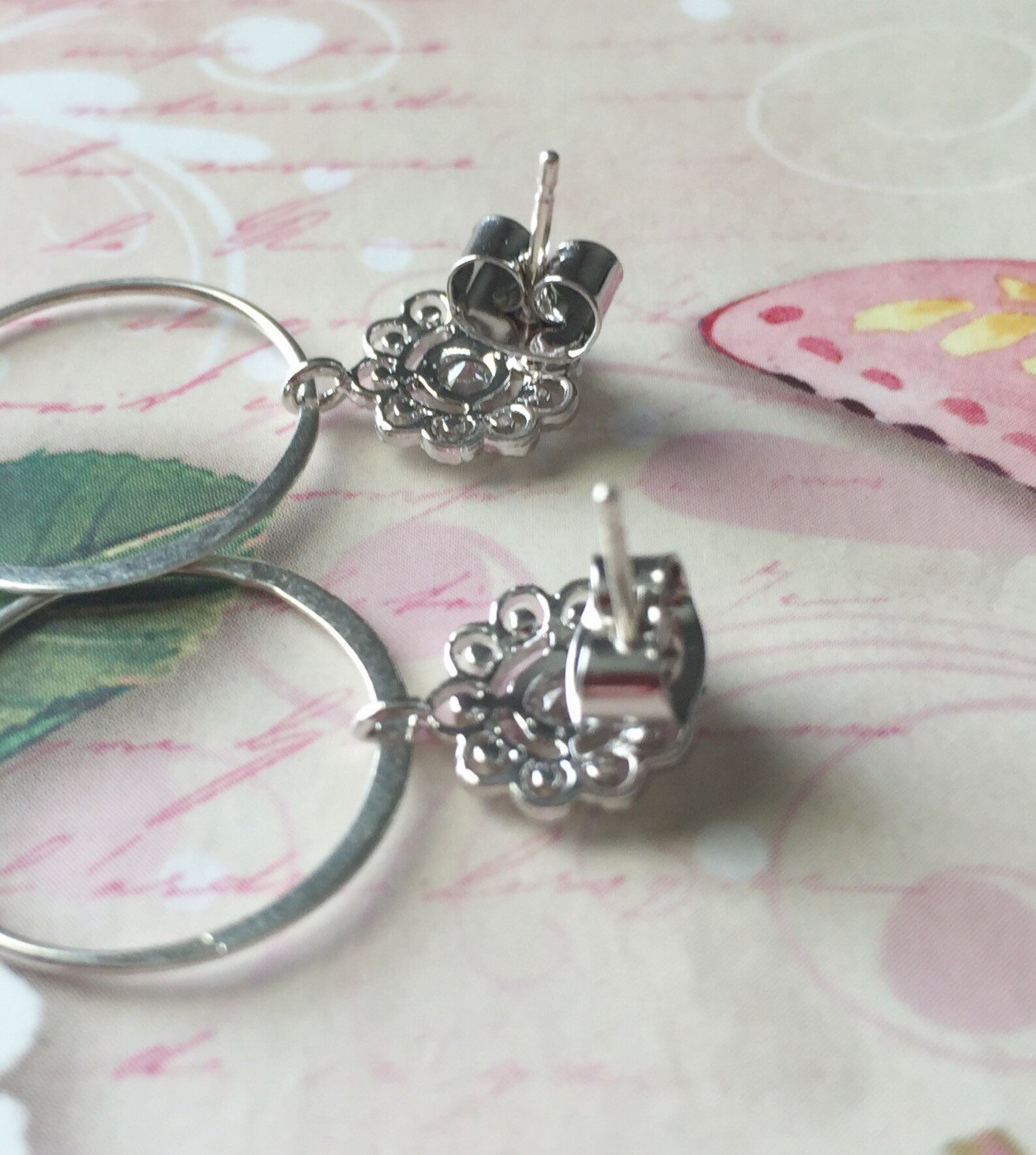 Silver Ring Earrings - Simple Circle Earrings - Silver Flower Earring ...