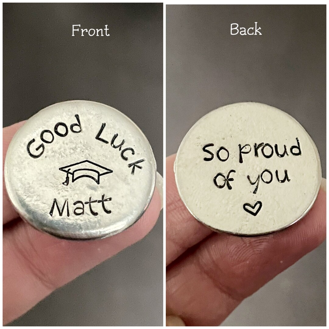 Personalized Graduation Token - Pewter Pocket Charm Stamped on Both ...