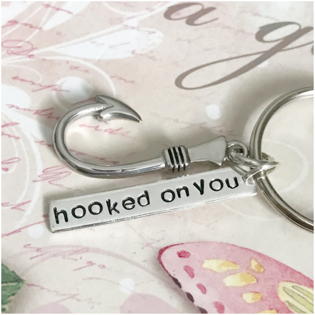 Hand Stamp Keychain - Fish Hook Bar Keychain - Hooked on You ...