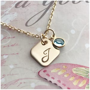 Crystal Initial Necklace - Gold Tile Necklace - Stamped Initial and ...