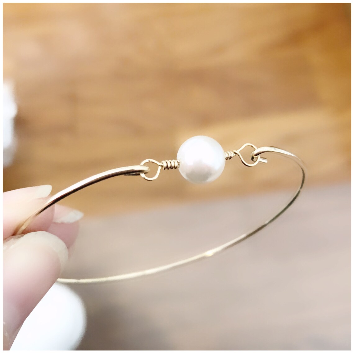 Gold Pearl Bangle Bracelet 14k Gold Filled Cuff Swarovski | Etsy