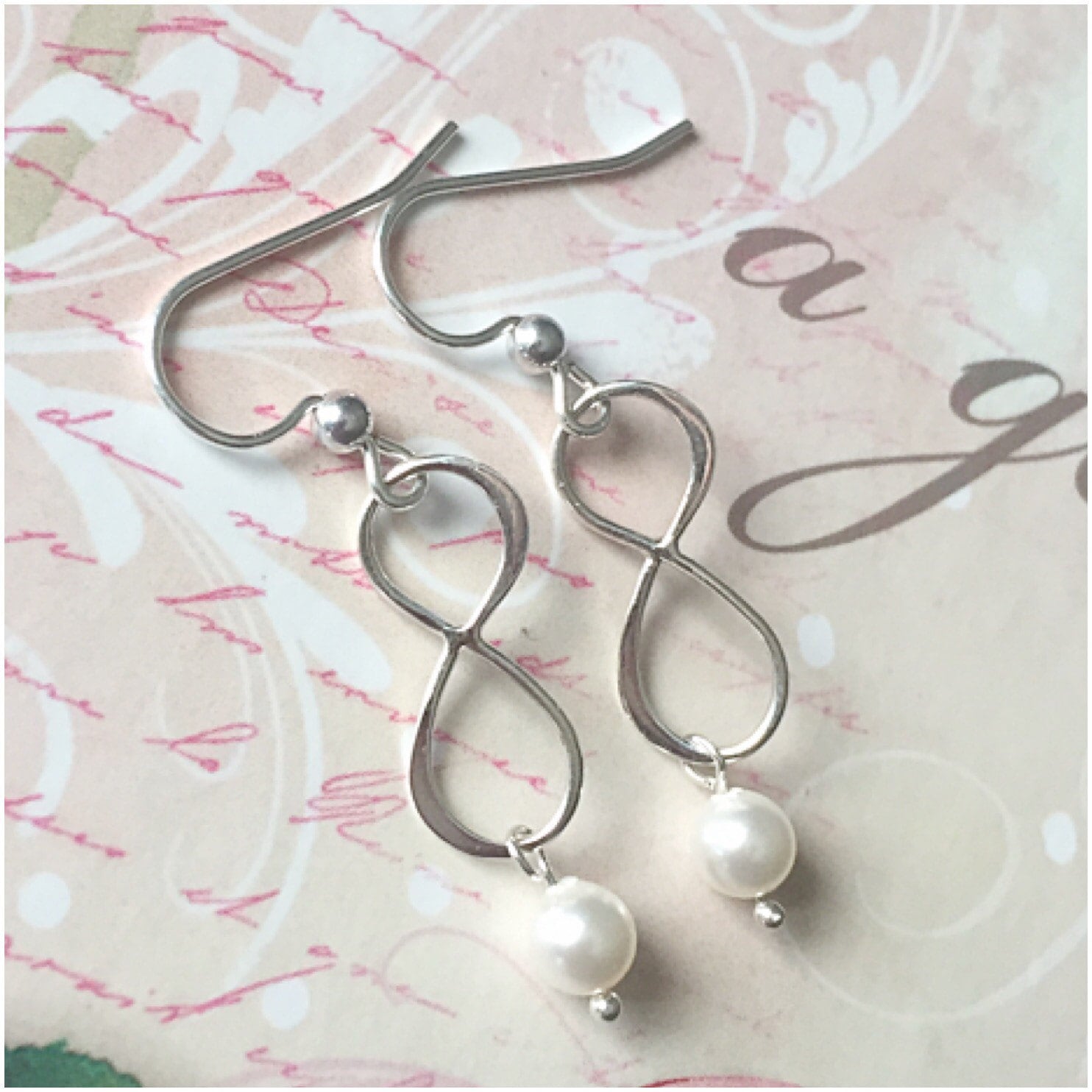 Infinity Earrings With 1 Pearl - Dangle Infinity Earrings - Sterling ...