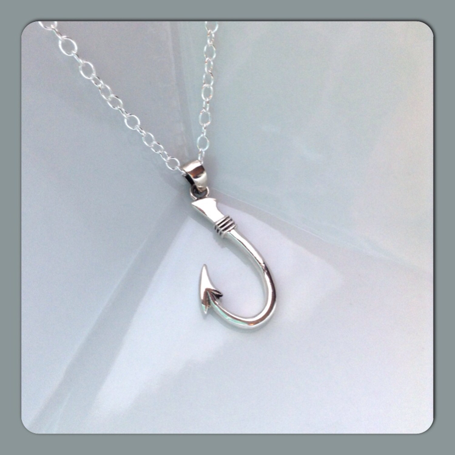 Barbed Fish Hook Necklace - Fishing Hook Necklace - Silver and ...