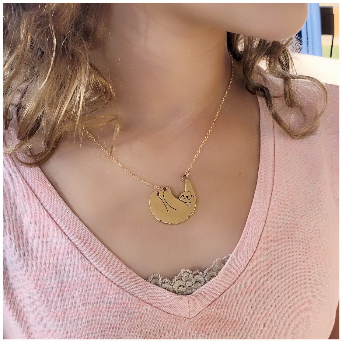 Gold Sloth Necklace Gold Animal Pendant Simple Charm | Etsy