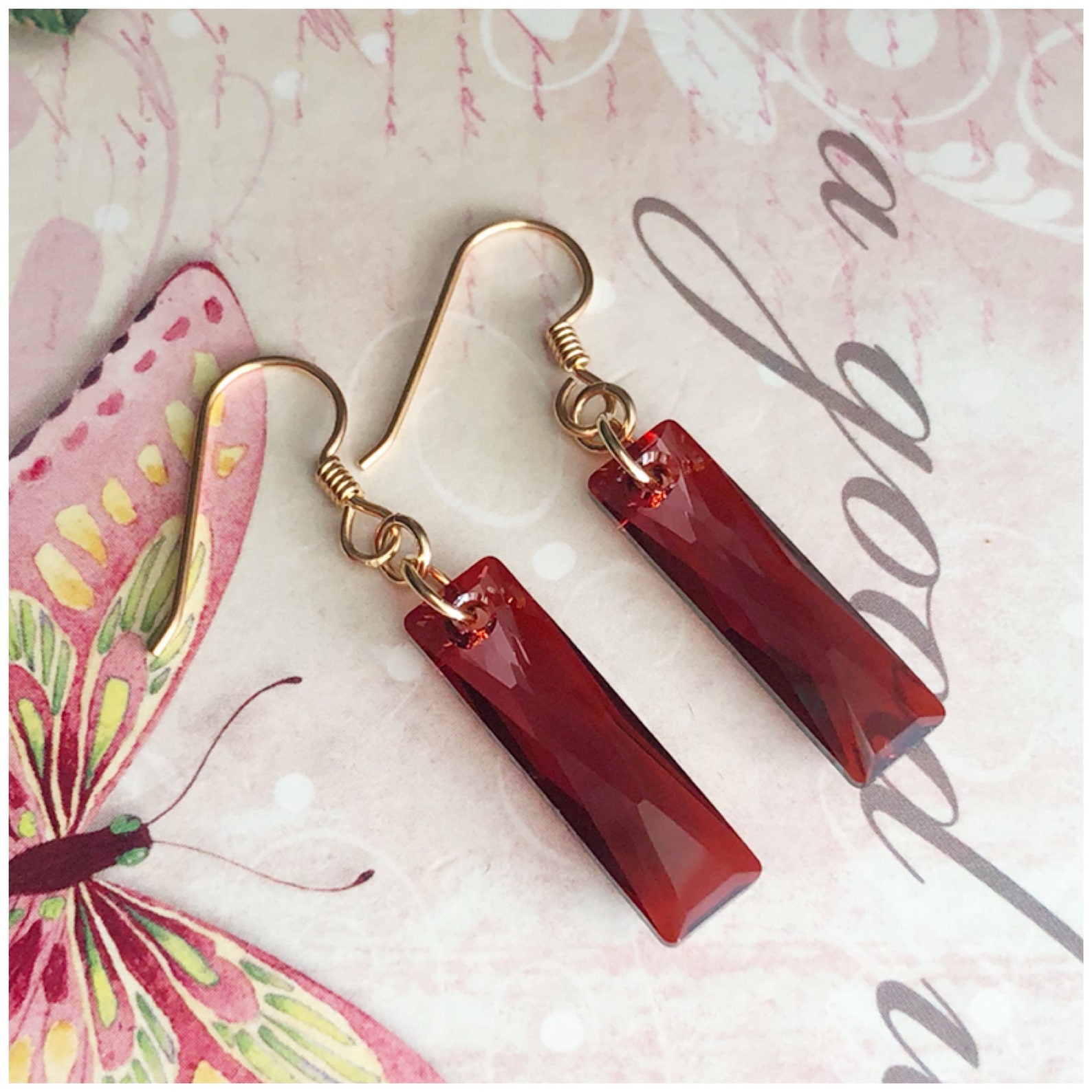 Sterling Silver Red Drop Earrings - Swarovski Crystal Dangle Earrings ...