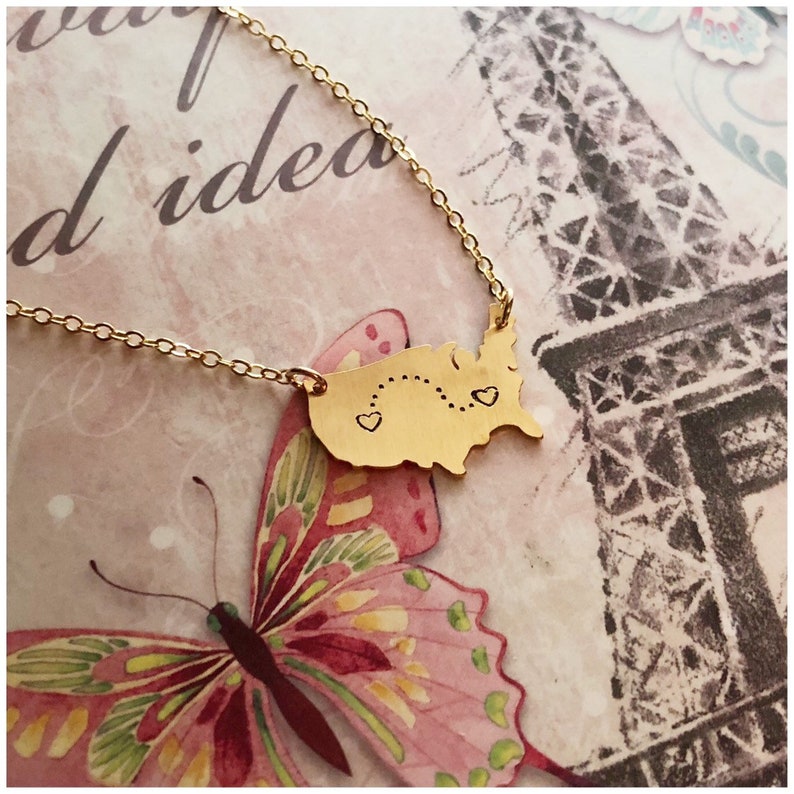 Personalized US Map Charm With Hearts Two States Map 2 - Etsy