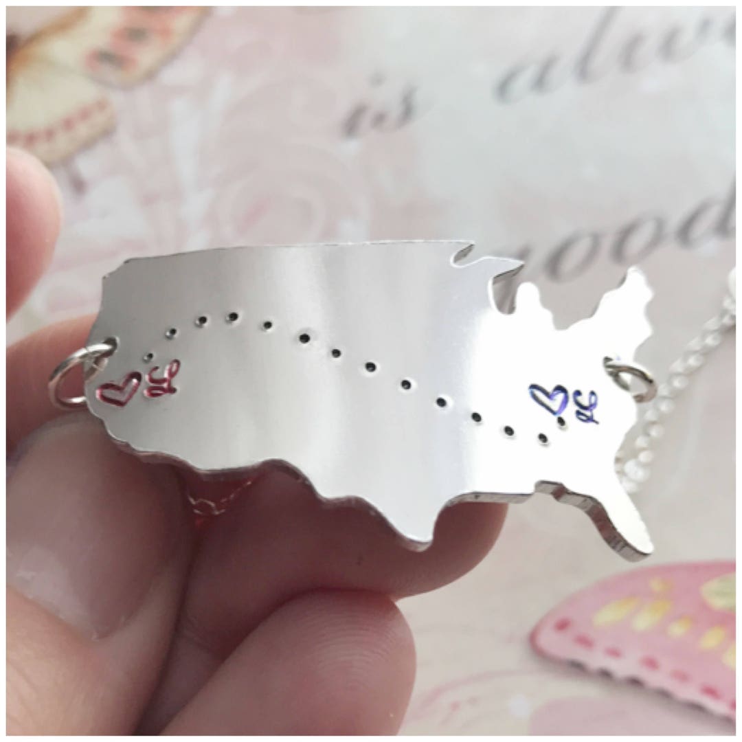Initial Map Bracelet - Aluminum United States Map Pendant - Hand ...