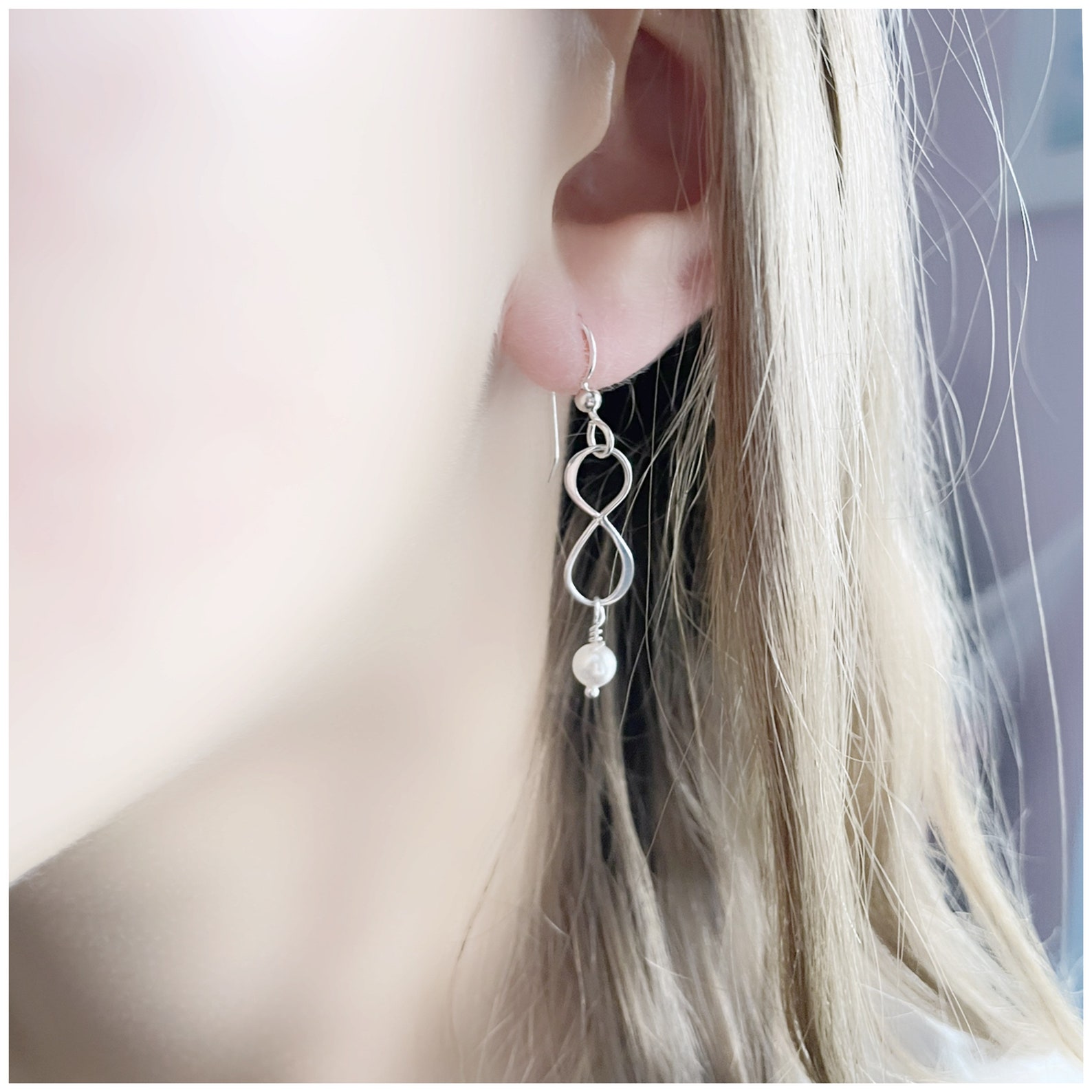 Infinity Earrings With 1 Pearl - Dangle Infinity Earrings - Sterling ...
