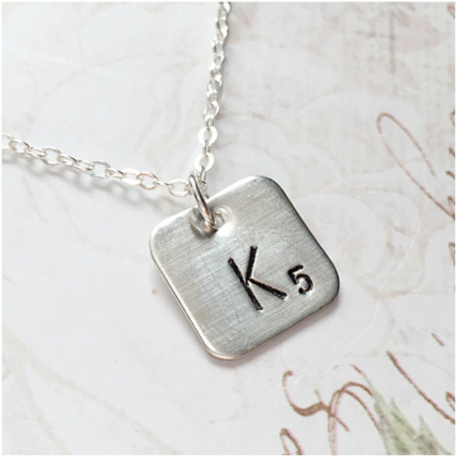 Sterling Silver Scrabble Necklace - Hand Stamped Initials and Numbers ...