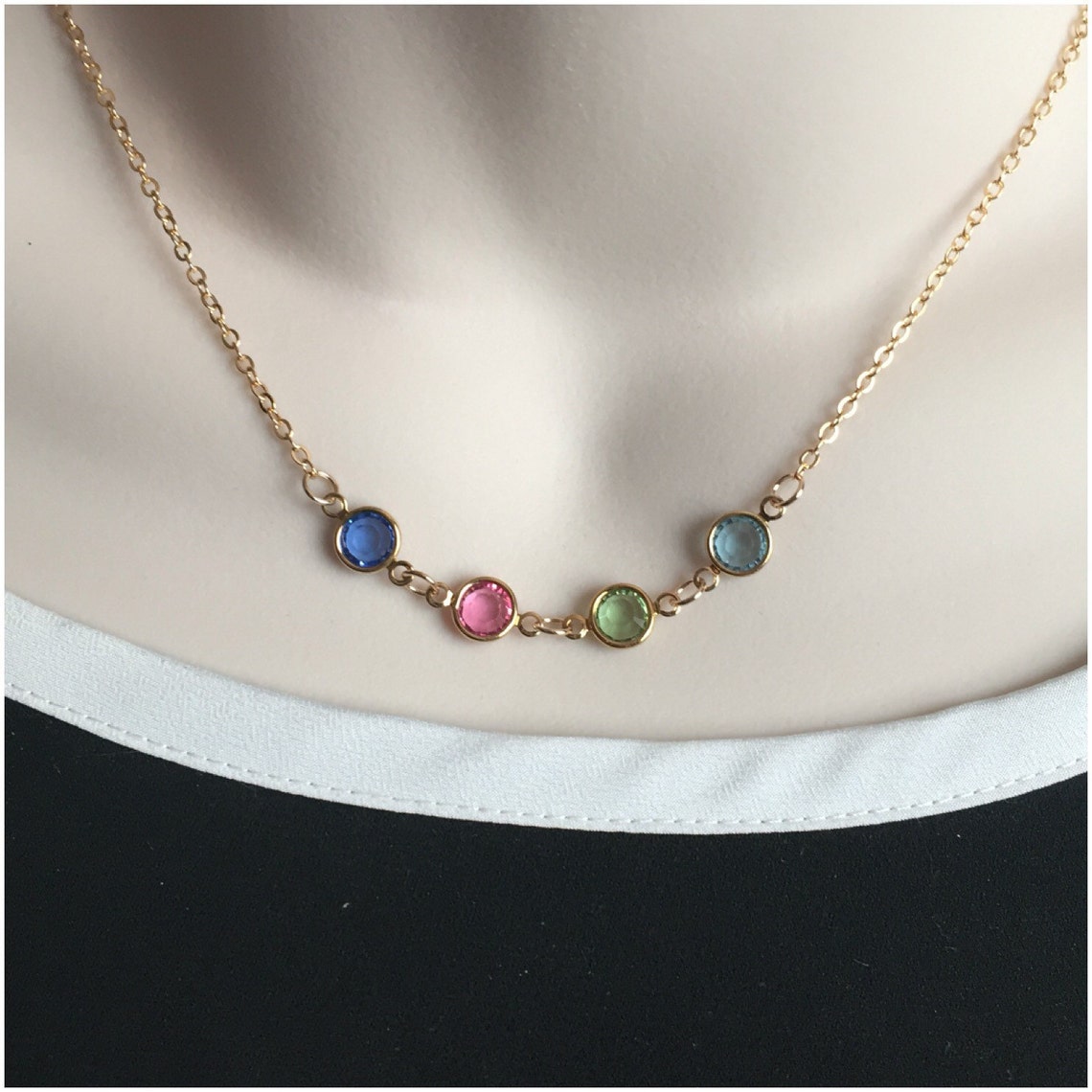 Birthstone Necklace Colorful Crystal Necklace Gold Family - Etsy