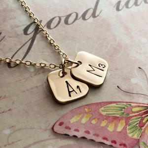 Gold Scrabble Necklace - Personalized Square Necklace - Hand Stamped ...