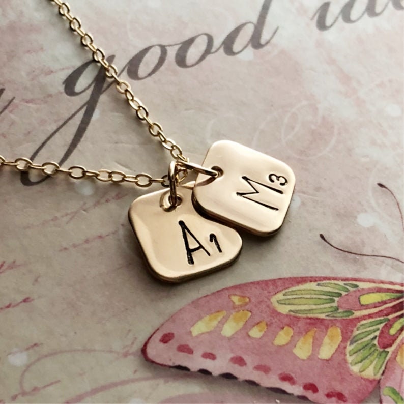 Gold Scrabble Necklace Personalized Square Necklace Hand | Etsy