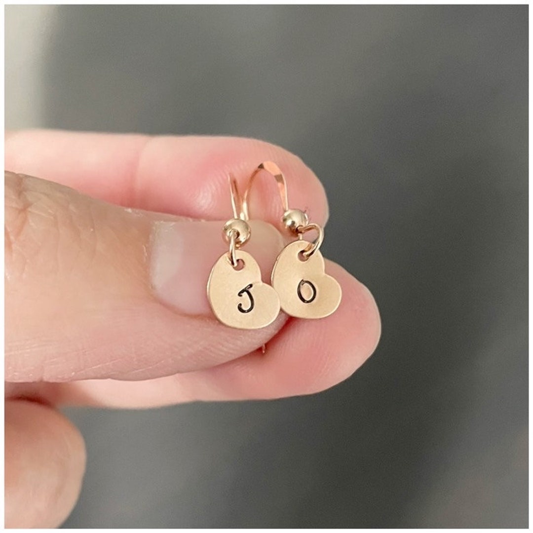 Rose Gold Heart Earrings - Personalized Initial Earrings - Custom ...
